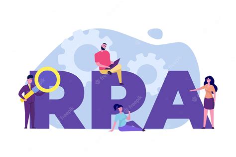 로봇 프로세스 자동화 개념 사람들 Rpa 비문 주변의 마이크로 프리미엄 벡터