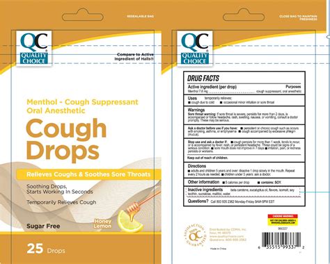 Quality Choice Cough Drops Honey Lemon Sugar Free Lozenge
