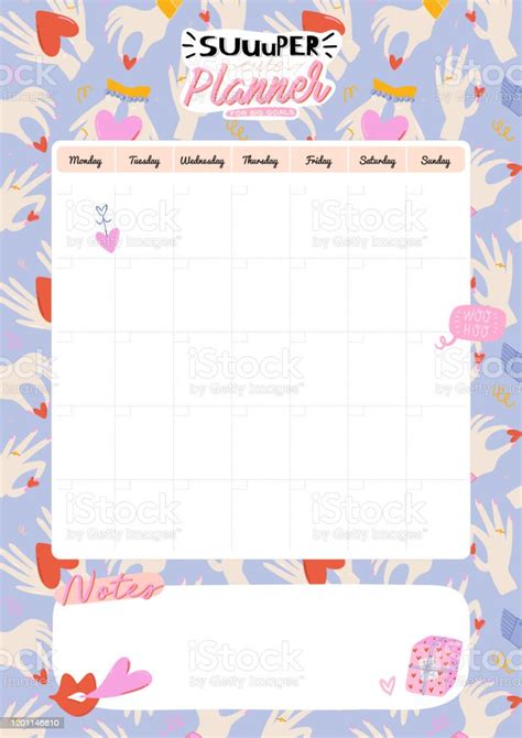 주간 또는 일일 플래너 노트 종이 할 목록 귀여운 사랑 그림과 영감 따옴표로 장식 스티커 템플릿의 컬렉션 0명에 대한 스톡 벡터 아트 및 기타 이미지 Istock