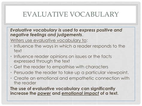 Ppt Evaluative Vocabulary Powerpoint Presentation Free Download Id