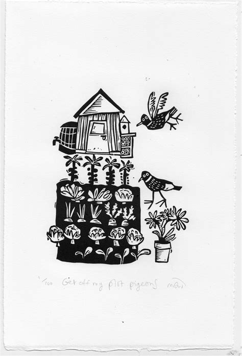 Get Off My Plot Pigeons Lino Cut Print Artofit
