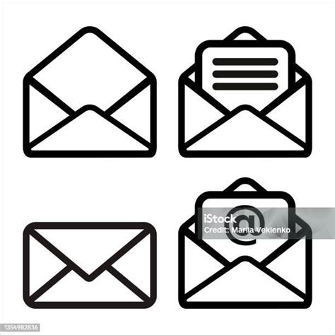 메일 봉투 아이콘 집합입니다 닫힌 봉투 편지 오픈 봉투 및 이메일로 열립니다 흰색 배경에 격리된 래스터 아이콘 개요 개체 그룹에 대한 스톡 벡터 아트 및 기타 이미지