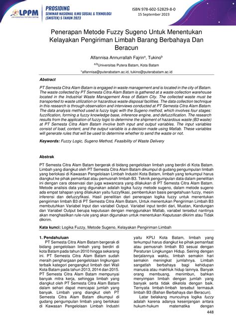 Pdf Penerapan Metode Fuzzy Sugeno Untuk Menentukan Kelayakan Pengiriman Limbah Barang