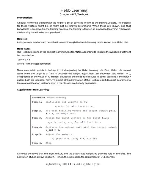 Notes 2 Supervised Hebb Learning Pdf Artificial Neural Network Artificial Intelligence