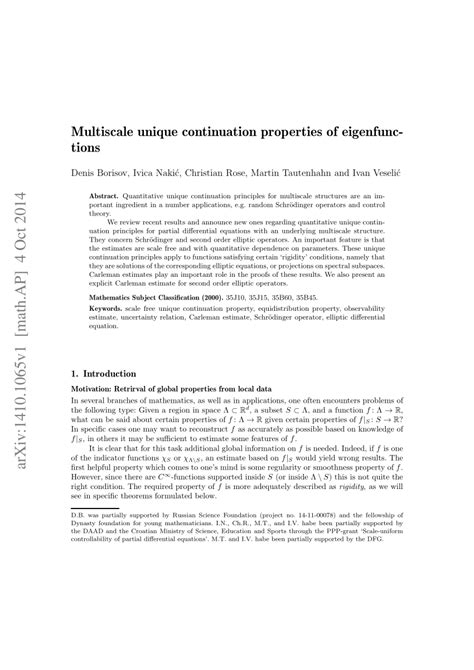 Pdf Multiscale Unique Continuation Properties Of Eigenfunctions