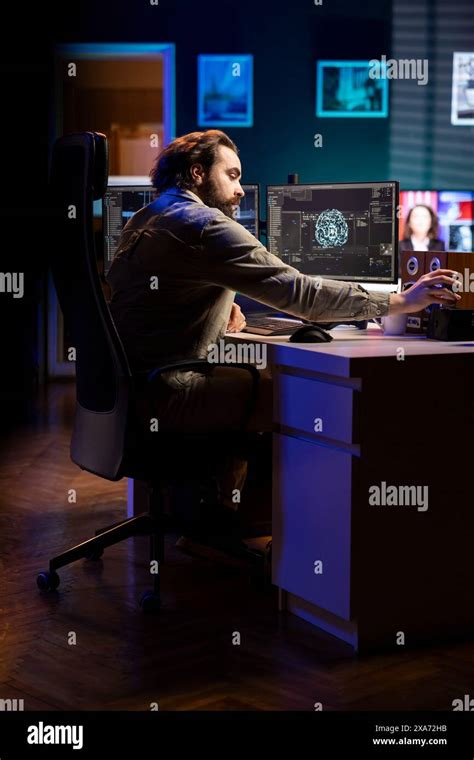 Developer Inserting Disk Into Pc Containing Language Data Models Able To Create Conscient Ai It