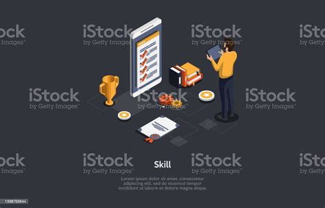 글과 문자와 어두운 배경에 삽화 3d 만화 스타일 구성 등소 벡터 디자인 전문 기술 코스 인증서 교육과 업무에 대한 특별한 지식