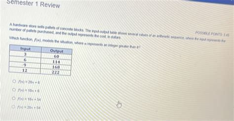 Solved Semester 1 Review A Hardware Store Sells Pallets Of Concrete