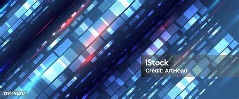 네온 빛나는 라인 어두운 배경에 속도와 모션이 흐려집니다 다양한 기술 요소와 넓은 배경 하이테크 컴퓨터 디지털 기술 개념 기술 웹 배너 0명에 대한 스톡 벡터 아트 및 기타