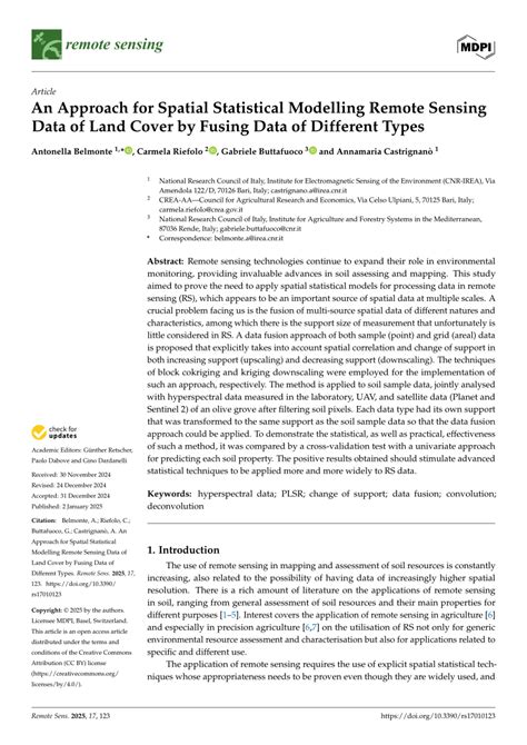 Pdf An Approach For Spatial Statistical Modelling Remote Sensing Data