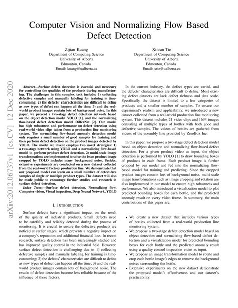 Computer Vision And Normalizing Flow Based Defect Detection Deepai