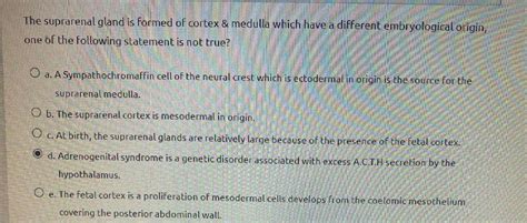 Solved The Suprarenal Gland Is Formed Of Cortex And Medulla