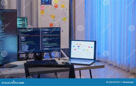 Software Development Office Workstation Setup With Multiple Monitors