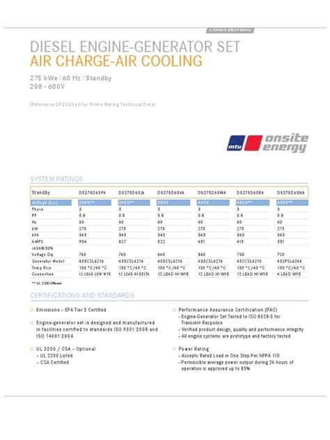 Engine Data Sheet 275 Kw 6r1600g70s Pdf Engines Electrical Engineering