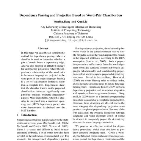 Dependency Parsing And Projection Based On Word Pair Classification Acl Anthology