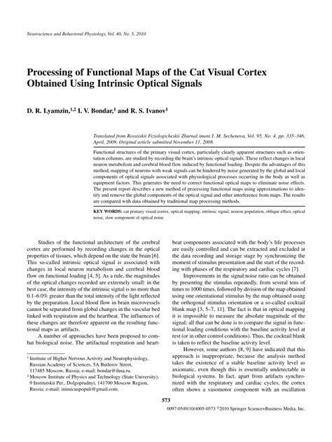 Pdf Processing Of Functional Maps Obtained By Intrinsic Optical