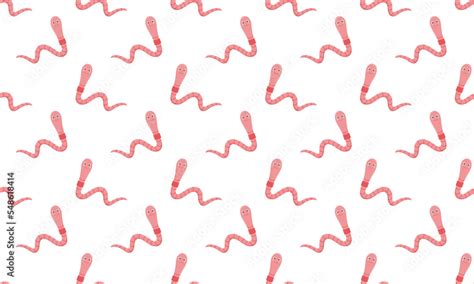 Cute Worm Characters Seamless Pattern Earthworms With Smiling Faces Background Vector Cartoon