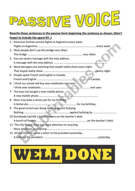 Passive Voice Mixed Tenses Esl Worksheet By Sansilv05