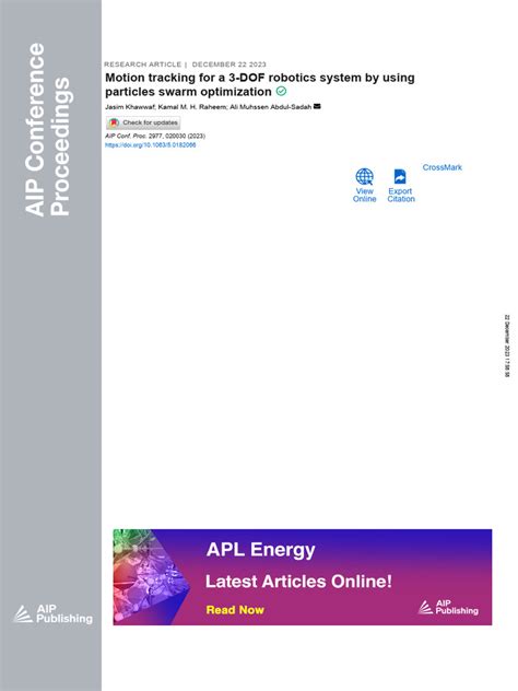 Motion Tracking For A 3 Dof Robotics System By Using Particles Swarm Optimization Pdf
