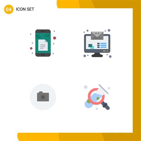 User Interface Pack Of 4 Basic Flat Icons Of Data Basic App Monitor Email Business Editable