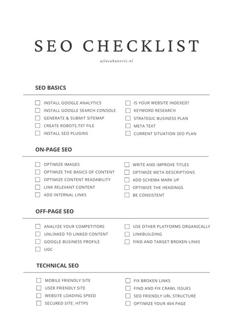 Seo Checklist 2025 Template Website Ondernemerschap
