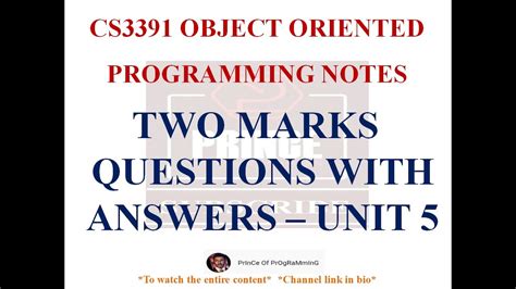 Unit 5 Two Marks Questions With Answers Cs3391 Object Oriented Programming Notes Youtube