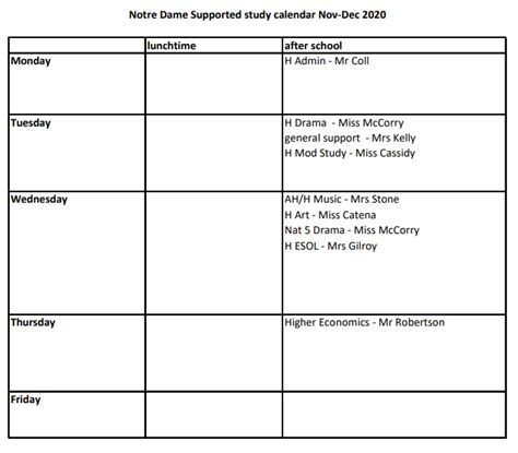 S56 Supported Study Timetable Notre Dame High School