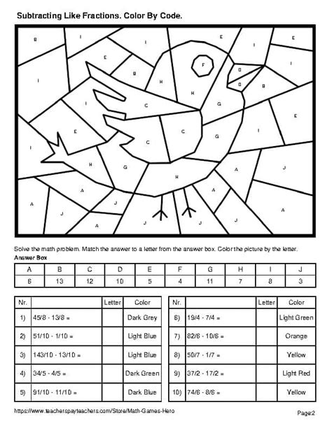 Subtracting Like Fractions Spring Coloring Pages Color By Code