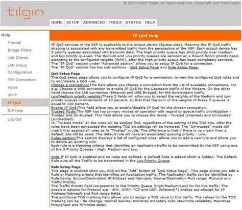 Tilgin Vood Screenshot IP QoS Help