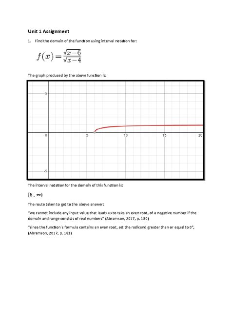 Math 1201 Unit1 Written Assignment Unit 1 Assignment Find The Domain