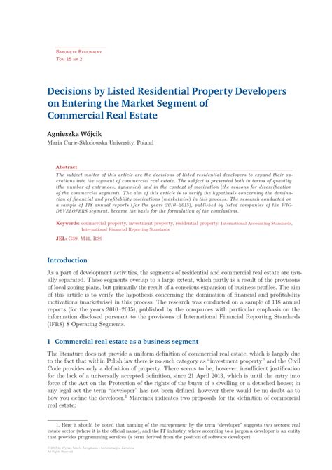 Pdf Decisions By Listed Residential Property Developers On Entering The Market Segment Of