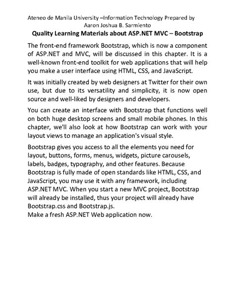 Quality Learning Materials About Aspnet Mvc Bootstrap Aaron Joshua B Sarmiento Quality