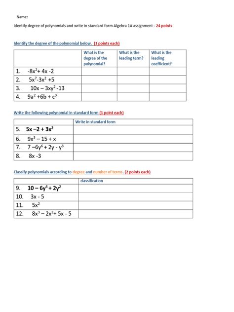Degree And Standard Form Of Polynomials Pdf