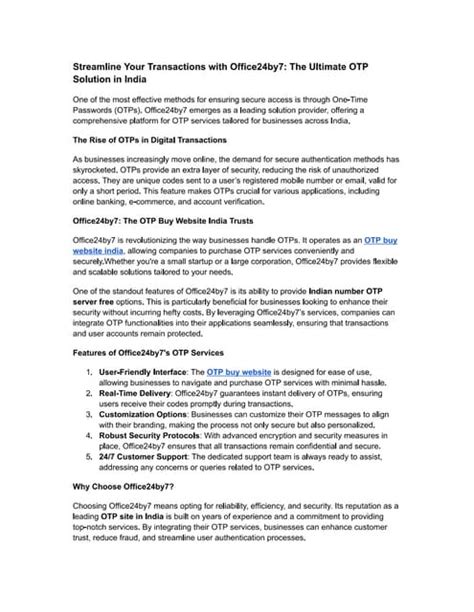 Secure Transactions With The Best Otp Sms Provider In India Pdf