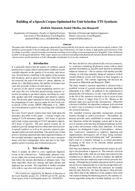 Pdf Building Of A Speech Corpus Optimised For Unit Selection Tts Synthesis
