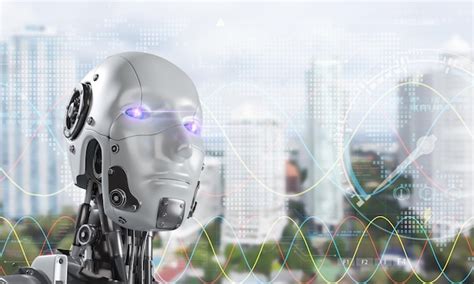 Premium Photo Humanoid Robot Stand On Futuristic Background Robot Cybernetic Organism Works