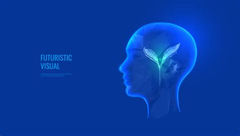 디지털 미래 스타일의 성장 마인드 식물은 인간의 머리의 배경 정신 건강 학습 지식의 개념에 대해 새싹을 틔운다 밝은 네온 효과가있는 어두운 밤 배경에 벡터 일러스트 레이 션