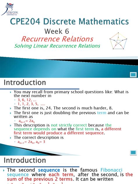 Cpe204 Discrete Mathematics Week 6 Pdf Recurrence Relation Sequence