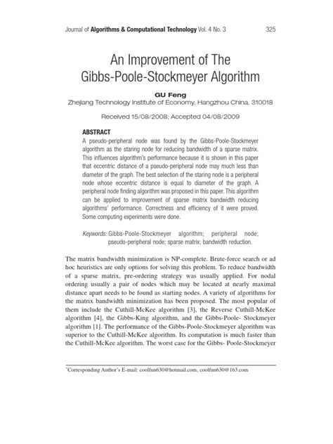 An Improvement Of The Gibbs Poole Stockmeyer Algor Pdf Algorithms