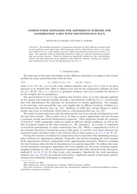 Pdf Compactness Estimates For Difference Schemes For Conservation Laws With Discontinuous Flux