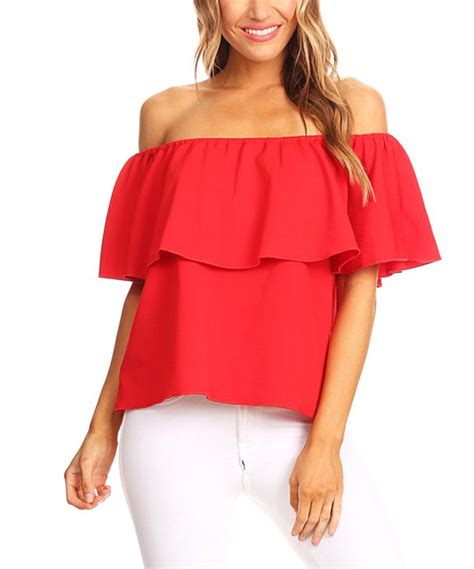 Take A Look At This Red Ruffle Accent Off Shoulder Top Today Tops