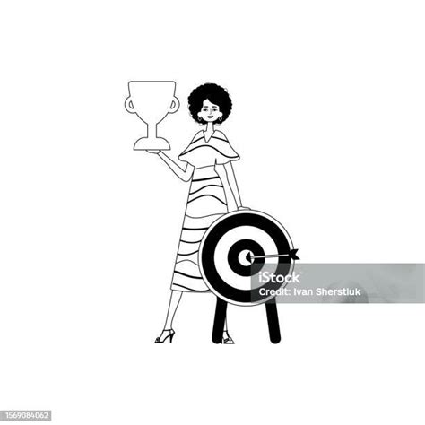 여자 친구가 컵을 들고있다 승리의 규율 Char 및 Distance 선형 스타일러스 트렌디한 스타일 벡터 일러스트레이션 3차원