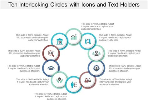 ten interlocking circles with icons and text holders ppt powerpoint