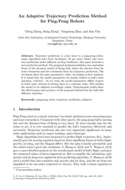 Pdf An Adaptive Trajectory Prediction Method For Ping Pong Robots