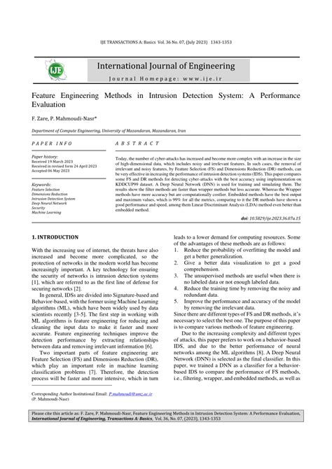Pdf Feature Engineering Methods In Intrusion Detection System A