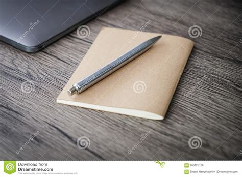 Notebook And Pen On Wood Table Stock Photo Image Of White Space