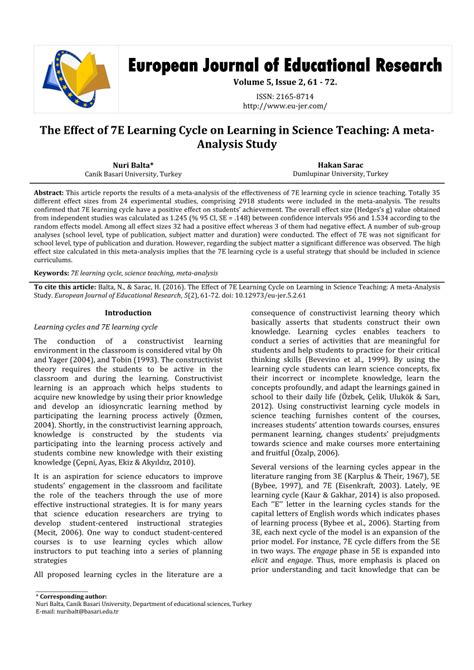 Pdf The Effect Of 7e Learning Cycle On Learning In Science Teaching