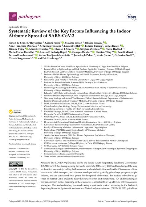 Pdf Systematic Review Of The Key Factors Influencing The Indoor Airborne Spread Of Sars Cov 2