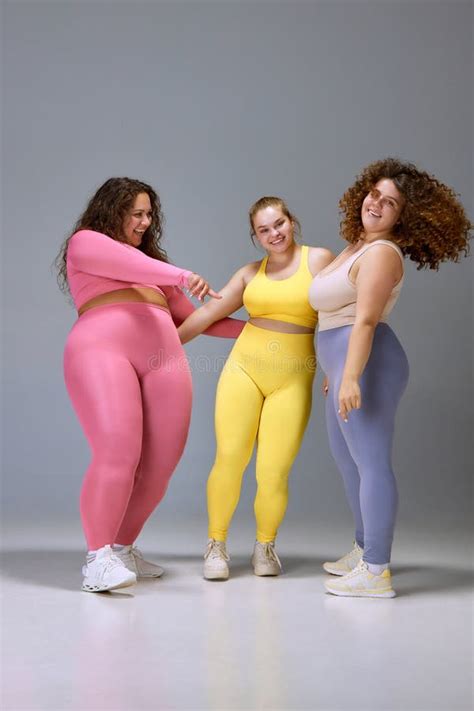 Comfort Three Beautiful Women With Oversize Bodies Wearing Sportswear