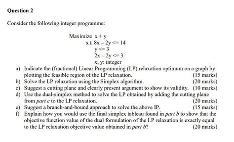 Solved Question 2 Consider The Following Integer Programme